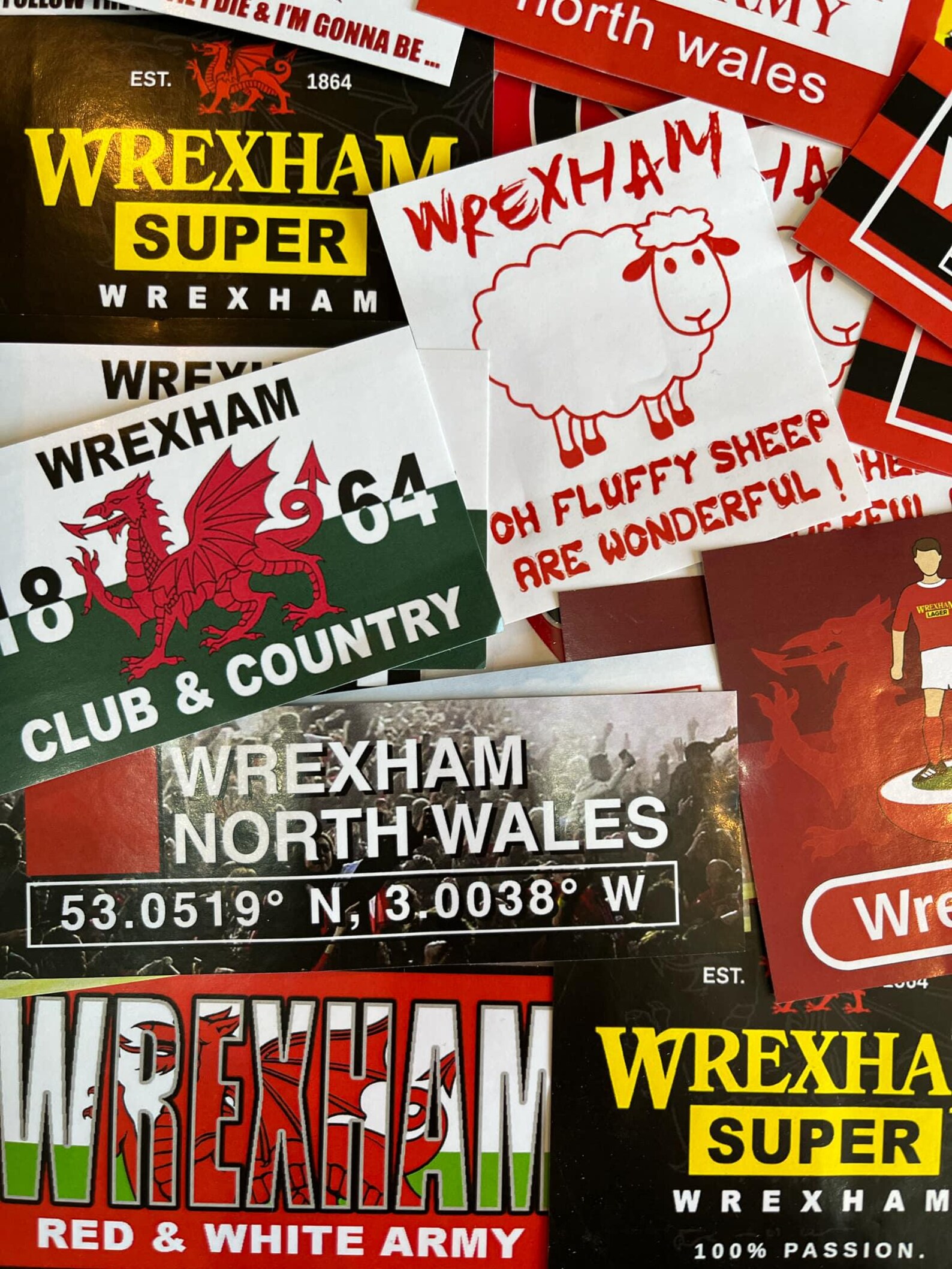 100 X Wrexham Stickers - Based on Poster Shirt Football Scarf Pin Badge ...