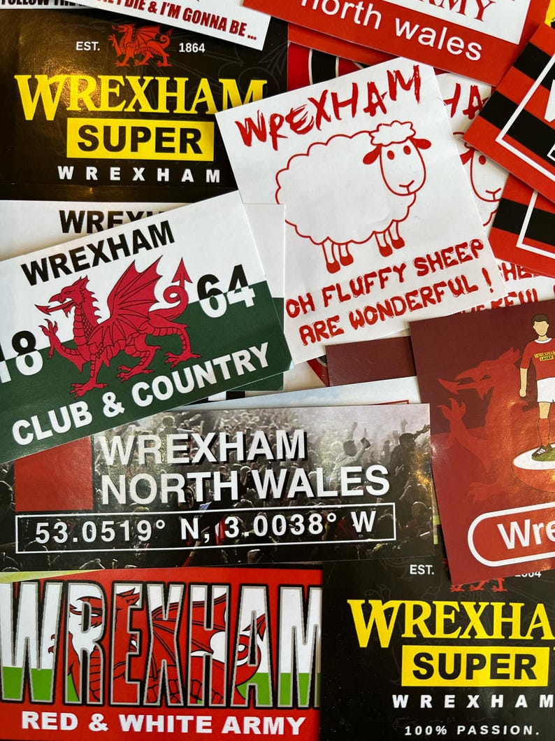 100 X Wrexham Stickers - Based on Poster Shirt Football Scarf Pin Badge ...