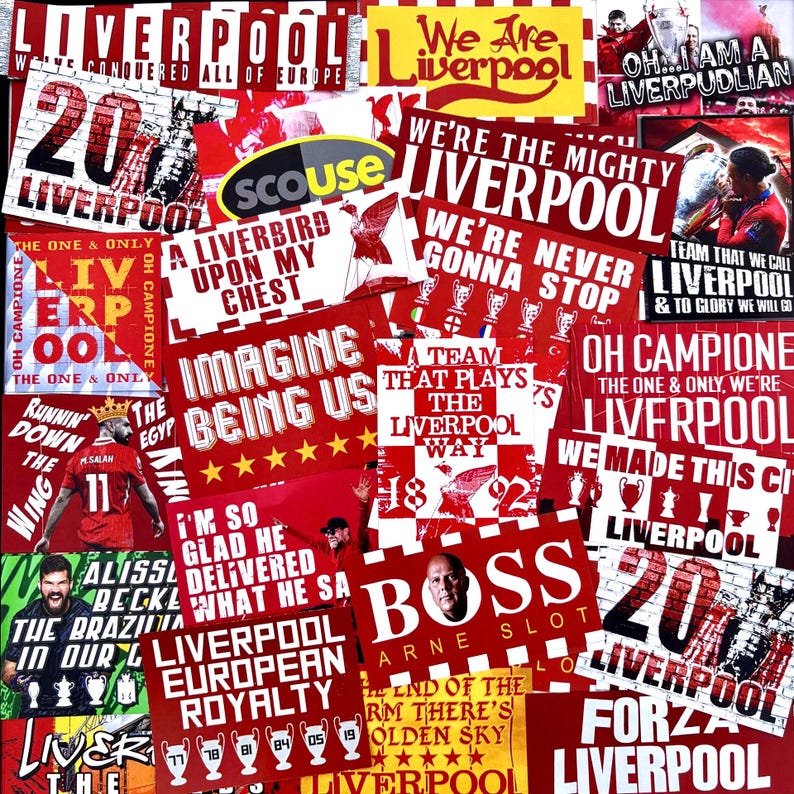 100 X Liverpool Stickers - Based on LFC Banners Programme Shirt Pin ...