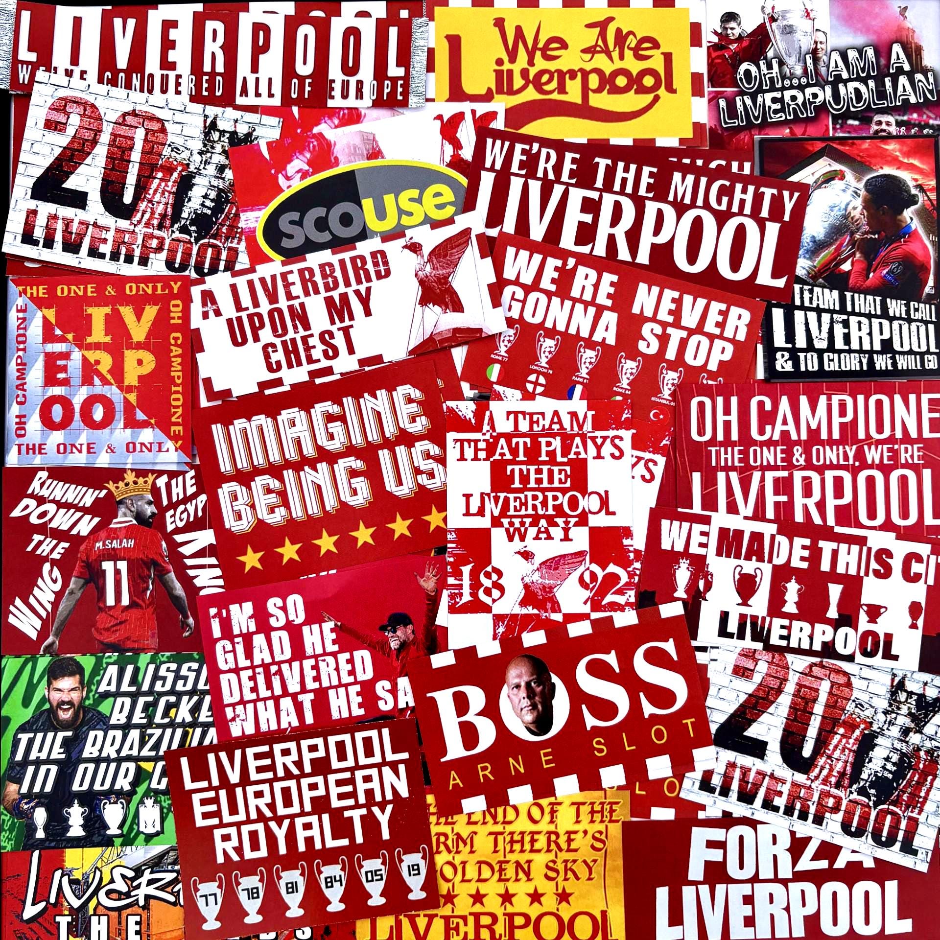 100 X Liverpool Stickers - Based on LFC Banners Programme Shirt Pin ...