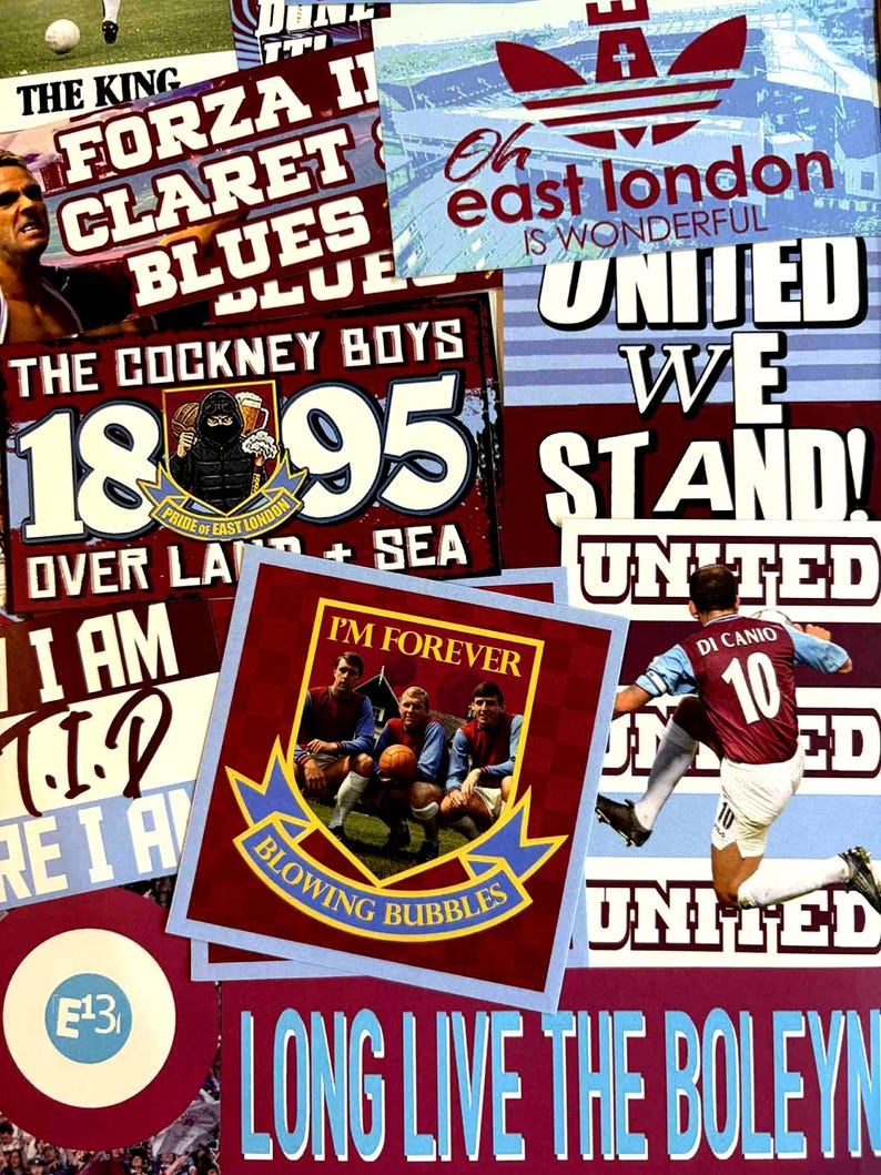 100 X West Ham Stickers - Based on Hammers Banner Programme Boleyn ...