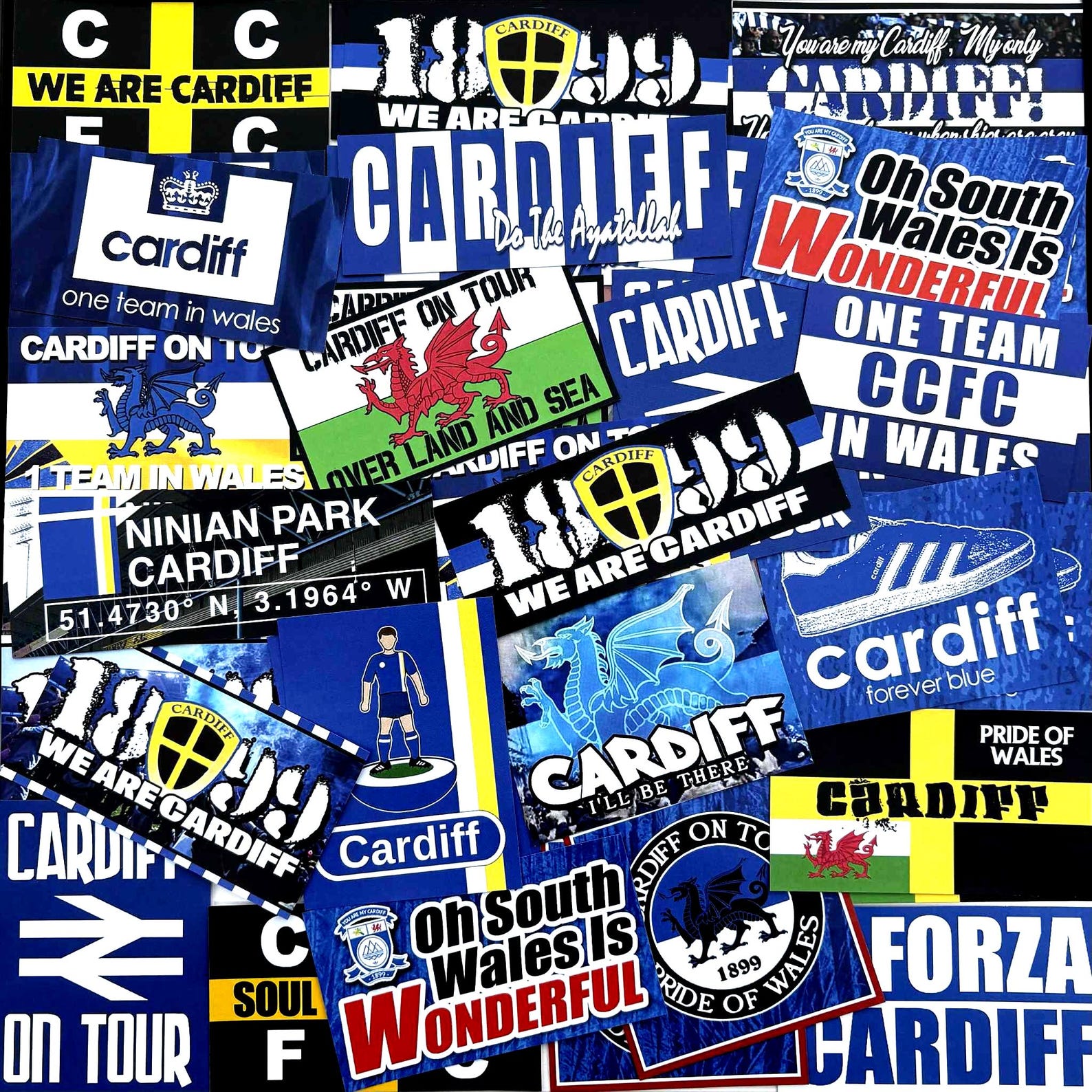 100 X Cardiff City Stickers - Based on Fans Wales Welsh CCFC Poster ...