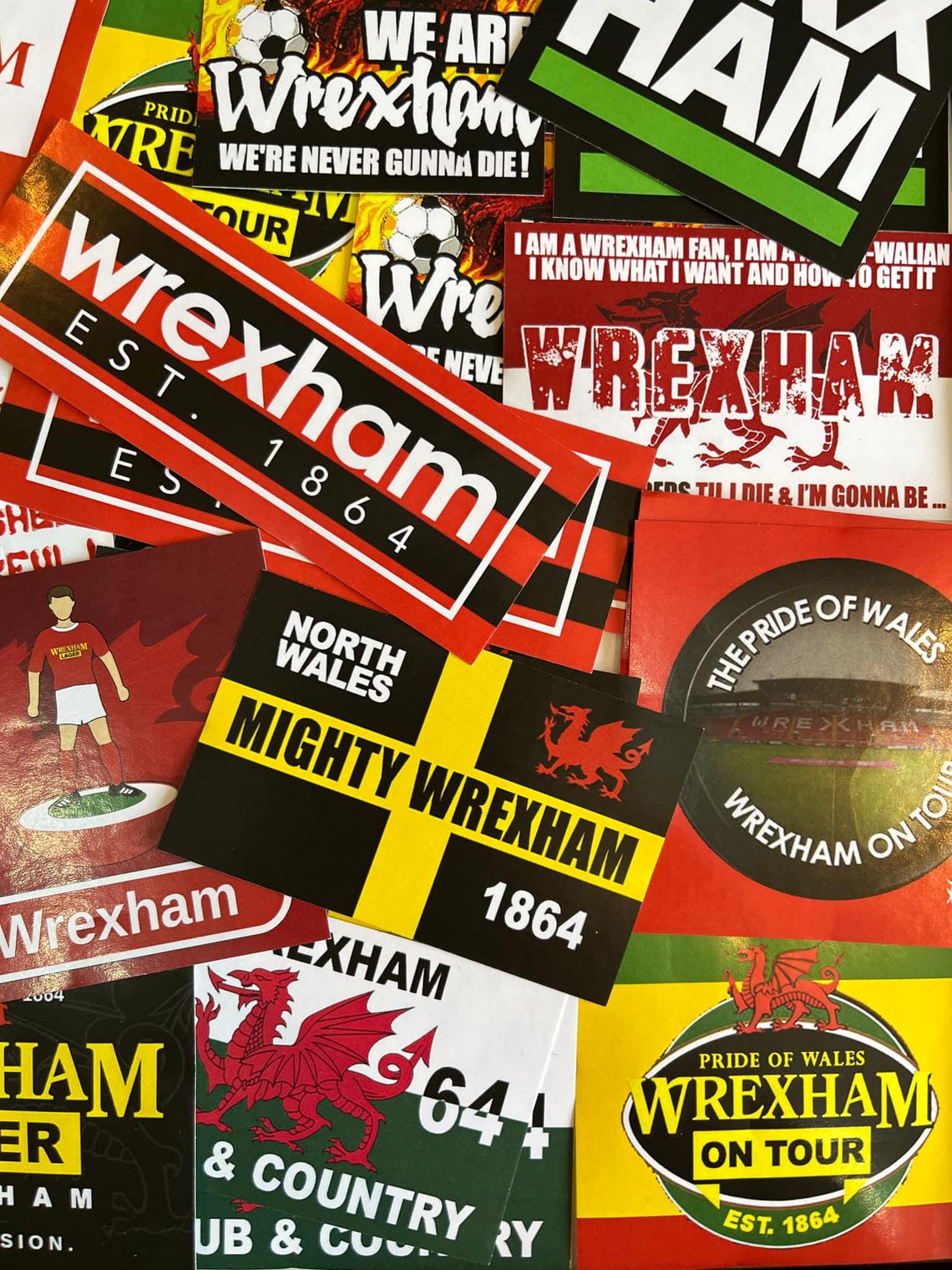 100 X Wrexham Stickers - Based on Poster Shirt Football Scarf Pin Badge ...