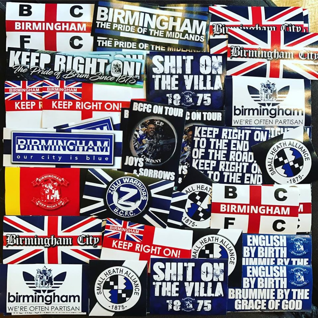 100 X Birmingham City Stickers - Based on Poster Shirt Scarf Pin Badge ...