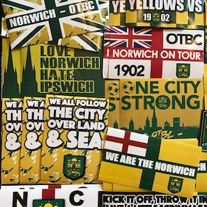 100 X Norwich City Stickers - Based on Poster Shirt Scarf Pin Badge ...