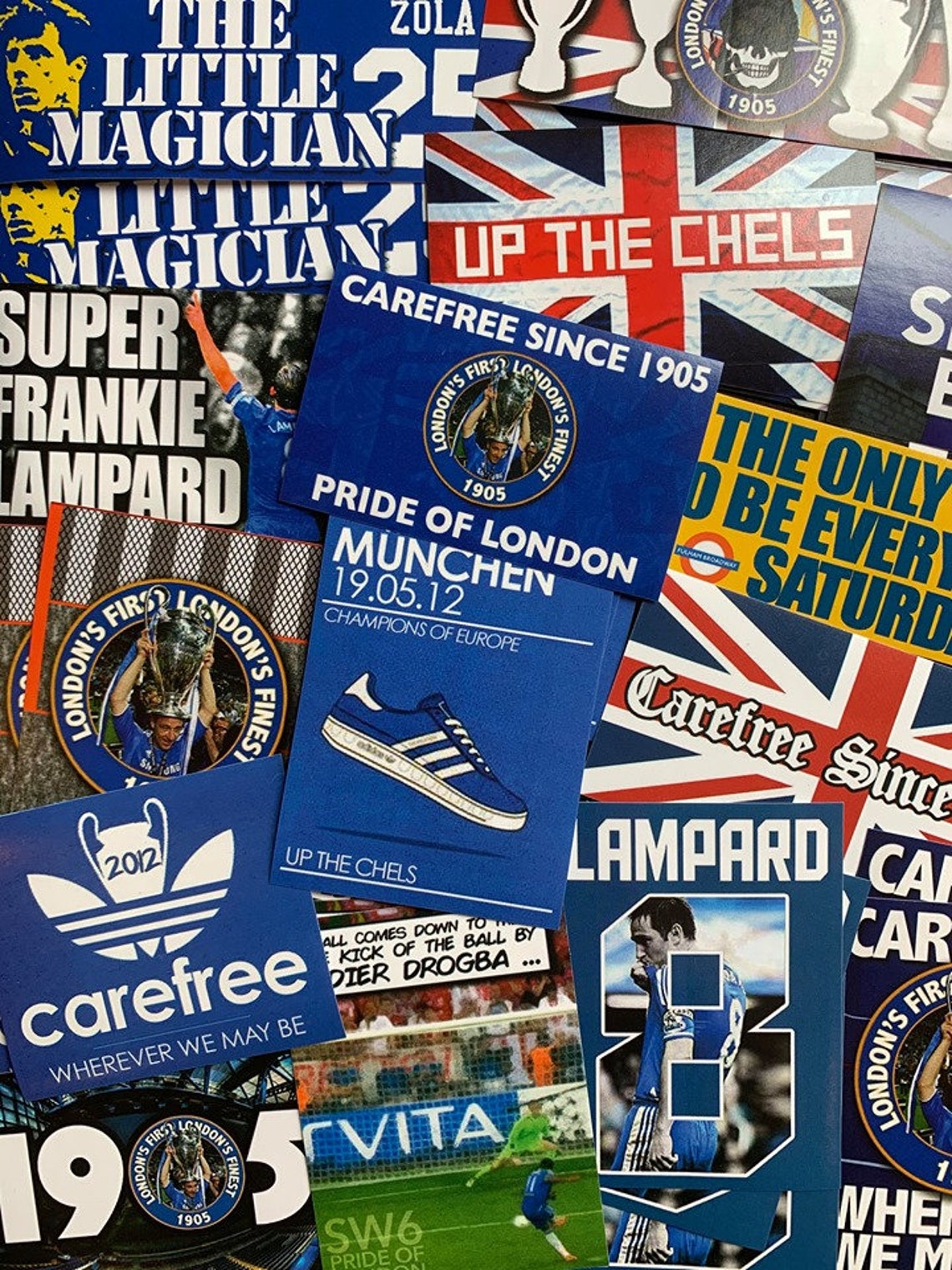 100 X Chelsea Stickers - Based on Poster Pin Badge Flag Scarf Shirt ...