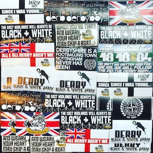 100 X Derby County Stickers - Based on Poster Shirt Scarf Pin Badge ...