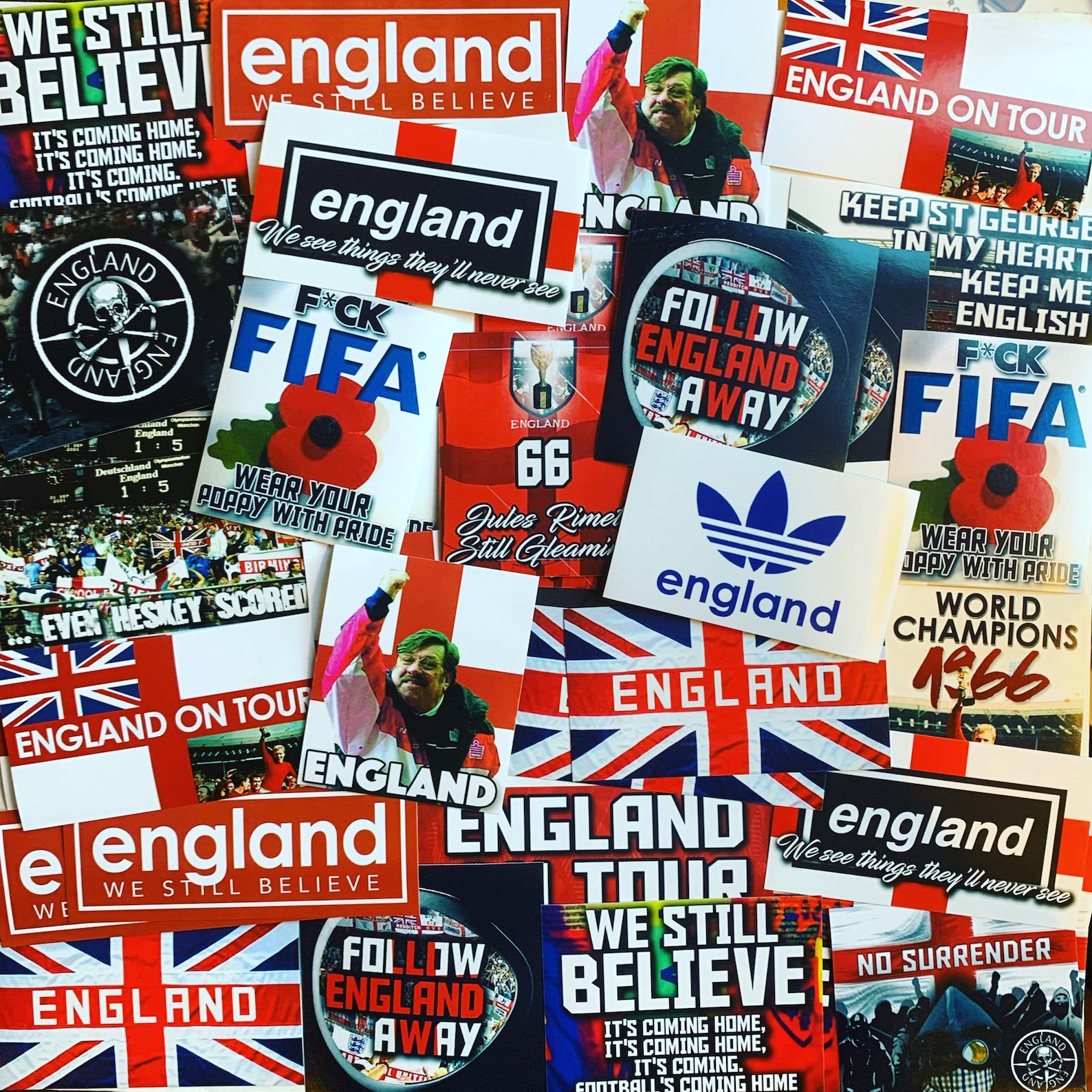 100 X England Stickers Based on Poster Shirt Scarf Pin Badge Programme ...