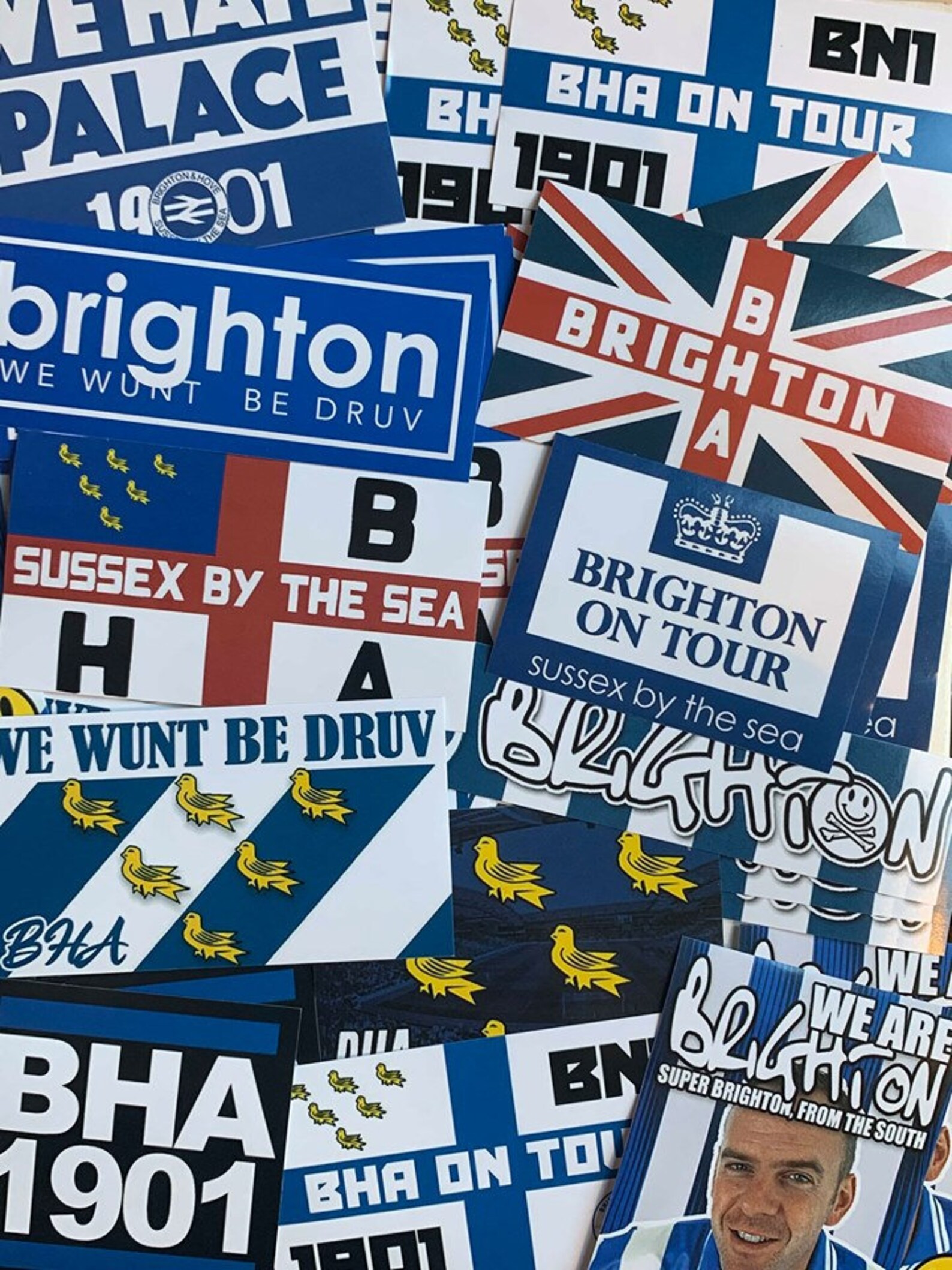 100 X Brighton & Hove Albion Stickers - Based on Poster Shirt Scarf Pin ...