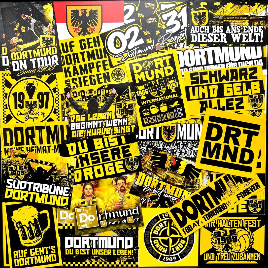 100 x Dortmund Stickers Inspiriert von Aufkleber Fahne Flagge Poster ...