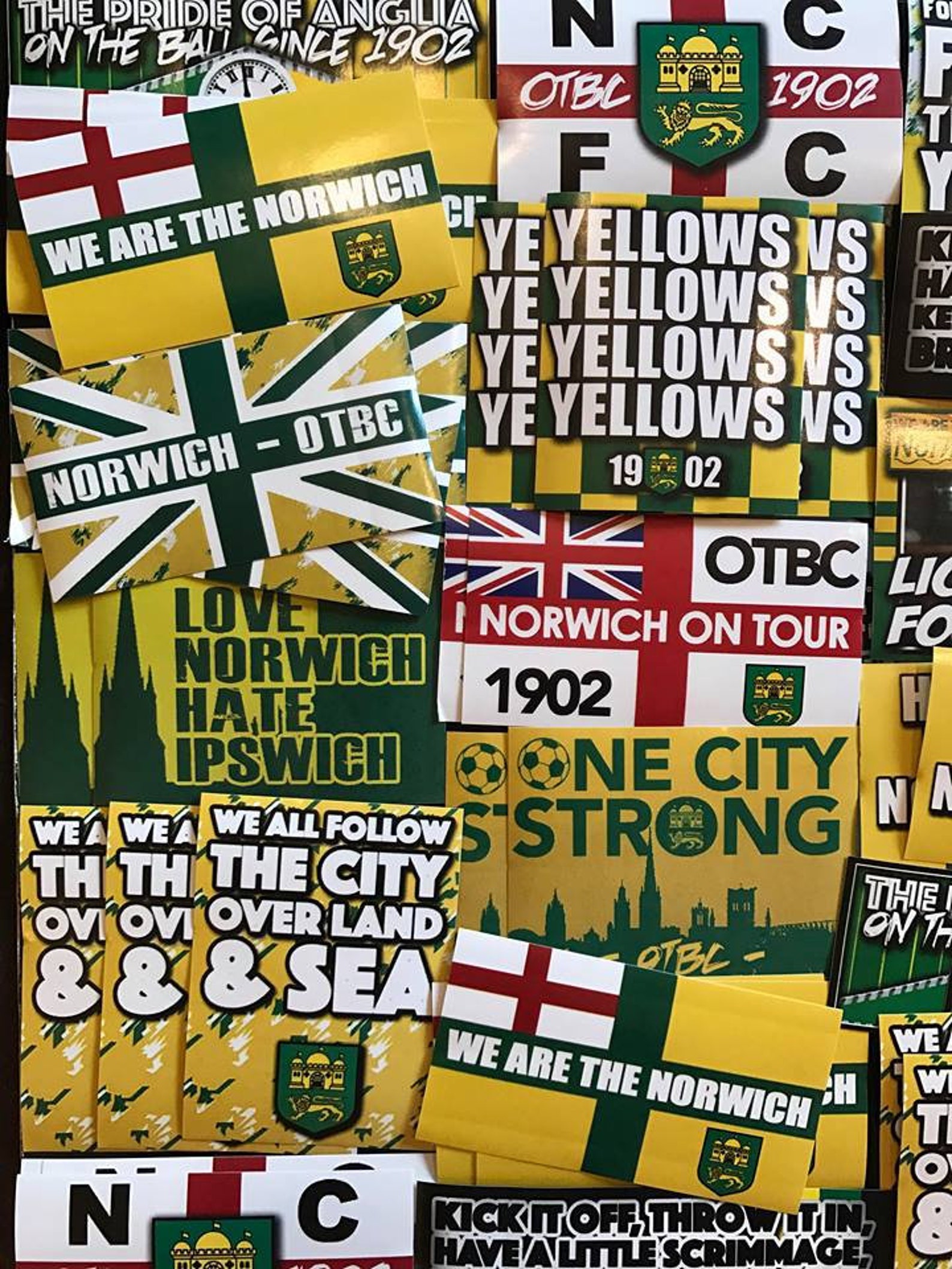100 X Norwich City Stickers - Based on Poster Shirt Scarf Pin Badge ...