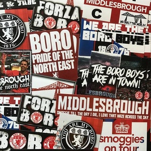 100 X Middlesbrough Stickers - Based on Poster Shirt Scarf Pin Badge ...