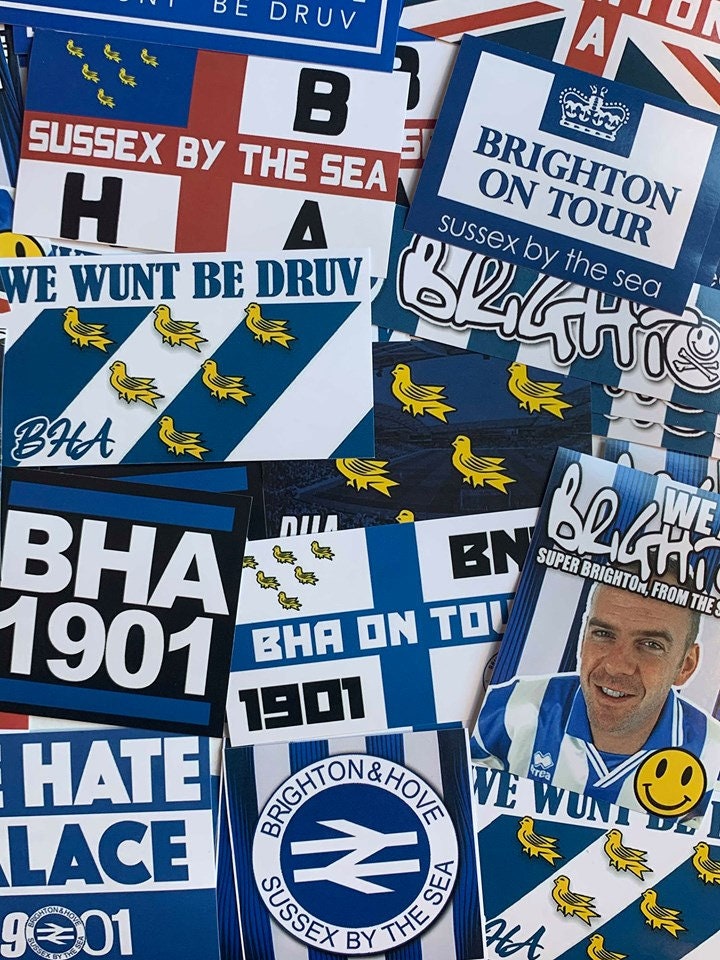 100 X Brighton & Hove Albion Stickers - Based on Poster Shirt Scarf Pin ...