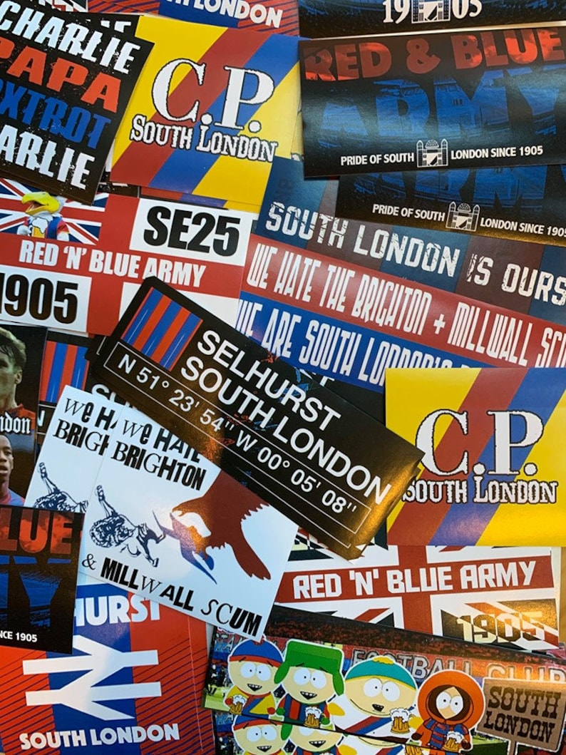 100 X Crystal Palace Stickers - Based on Poster Shirt CPFC Pin Badge ...