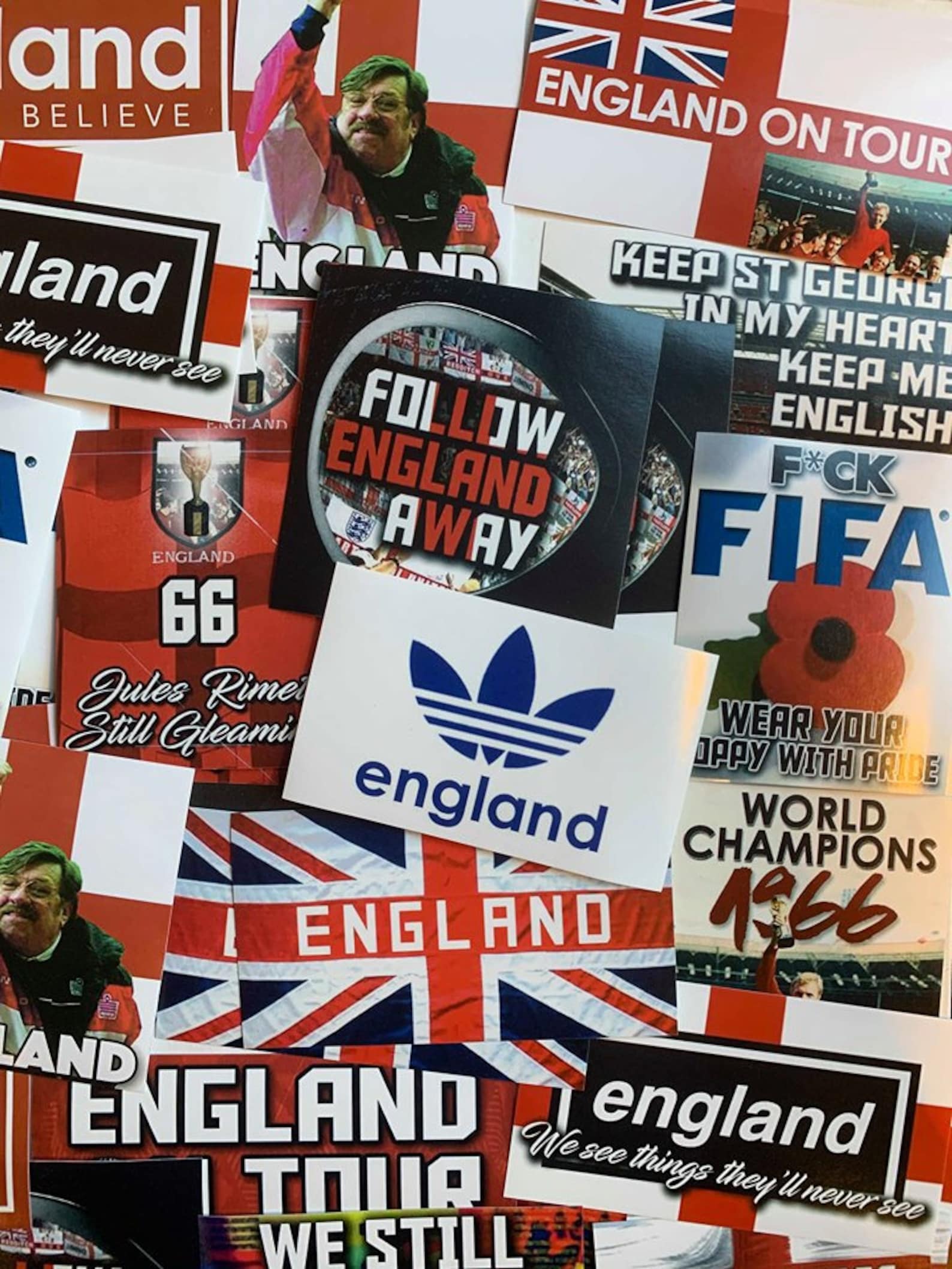 100 X England Stickers Based on Poster Shirt Scarf Pin Badge Programme ...
