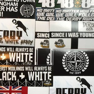 100 X Derby County Stickers - Based on Poster Shirt Scarf Pin Badge ...