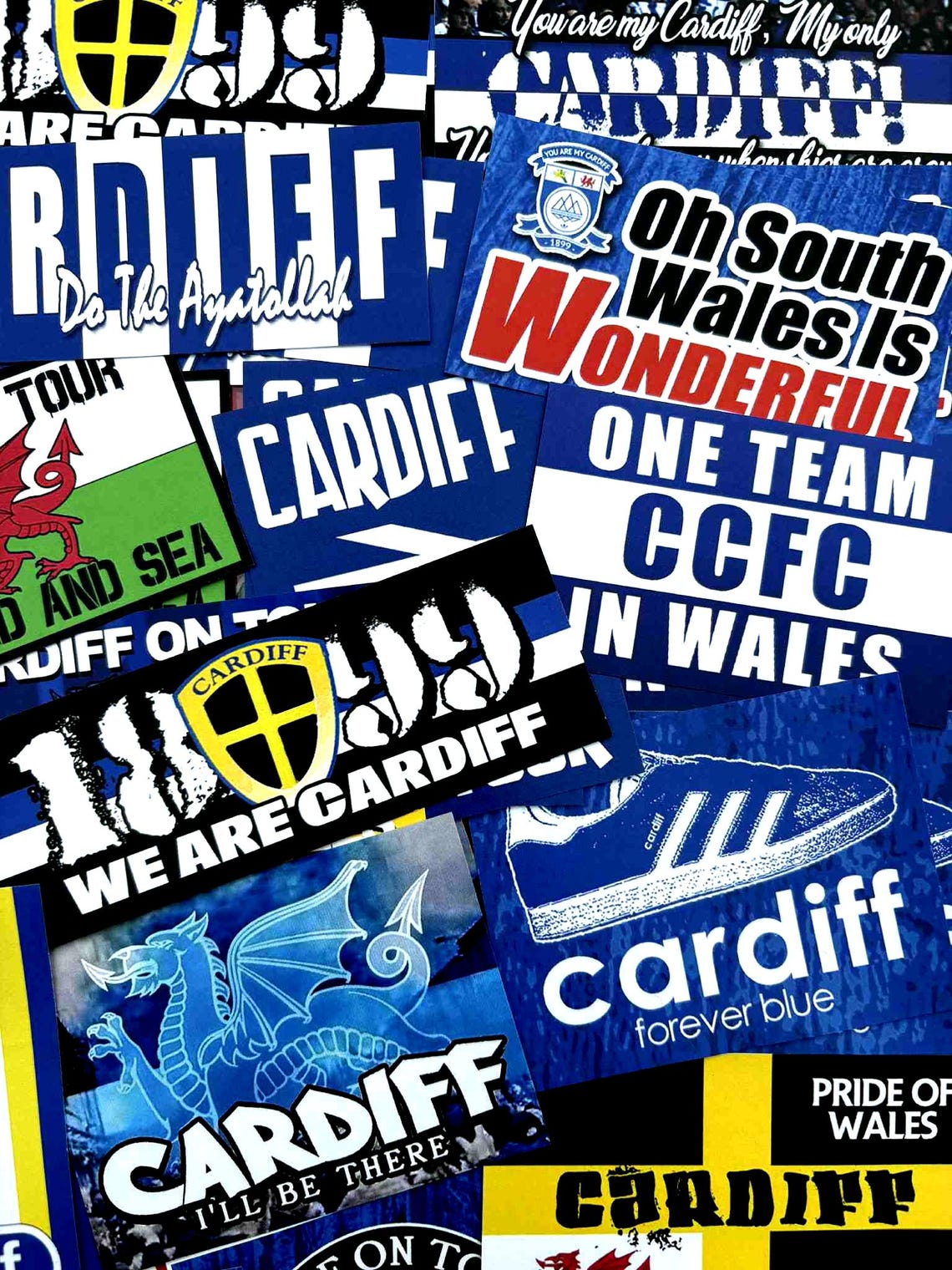 100 X Cardiff City Stickers - Based on Fans Wales Welsh CCFC Poster ...