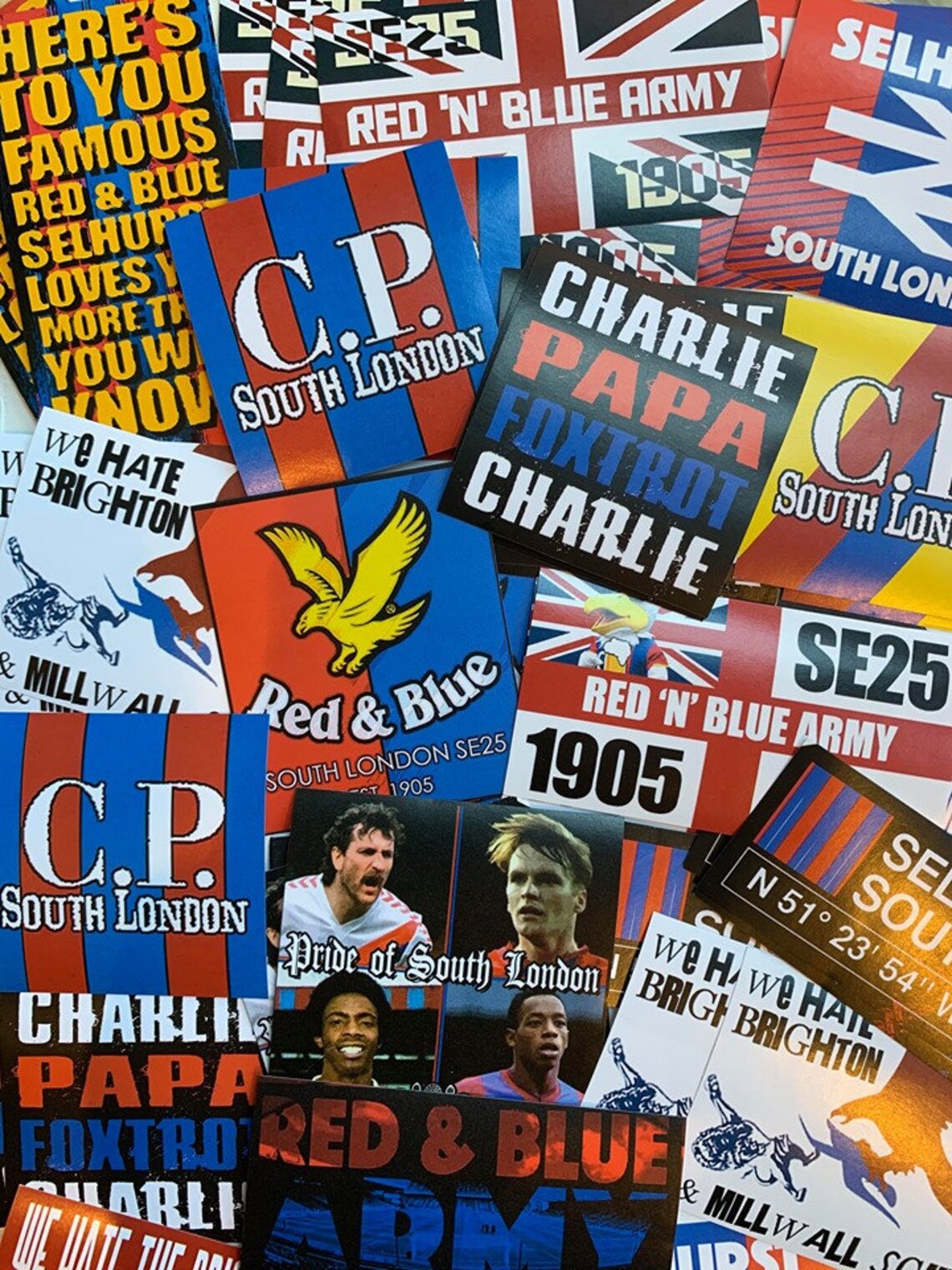100 X Crystal Palace Stickers - Based on Poster Shirt CPFC Pin Badge ...