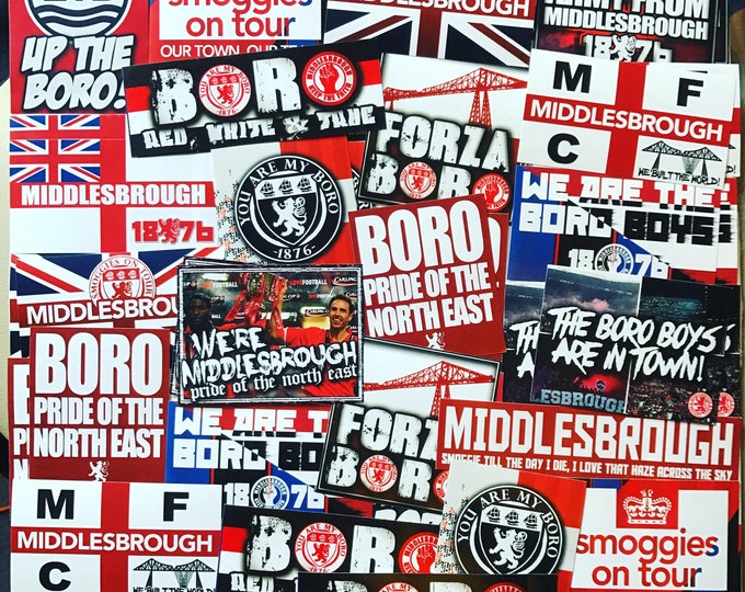 100 X Middlesbrough Stickers Based on Poster Shirt Scarf Pin Badge ...