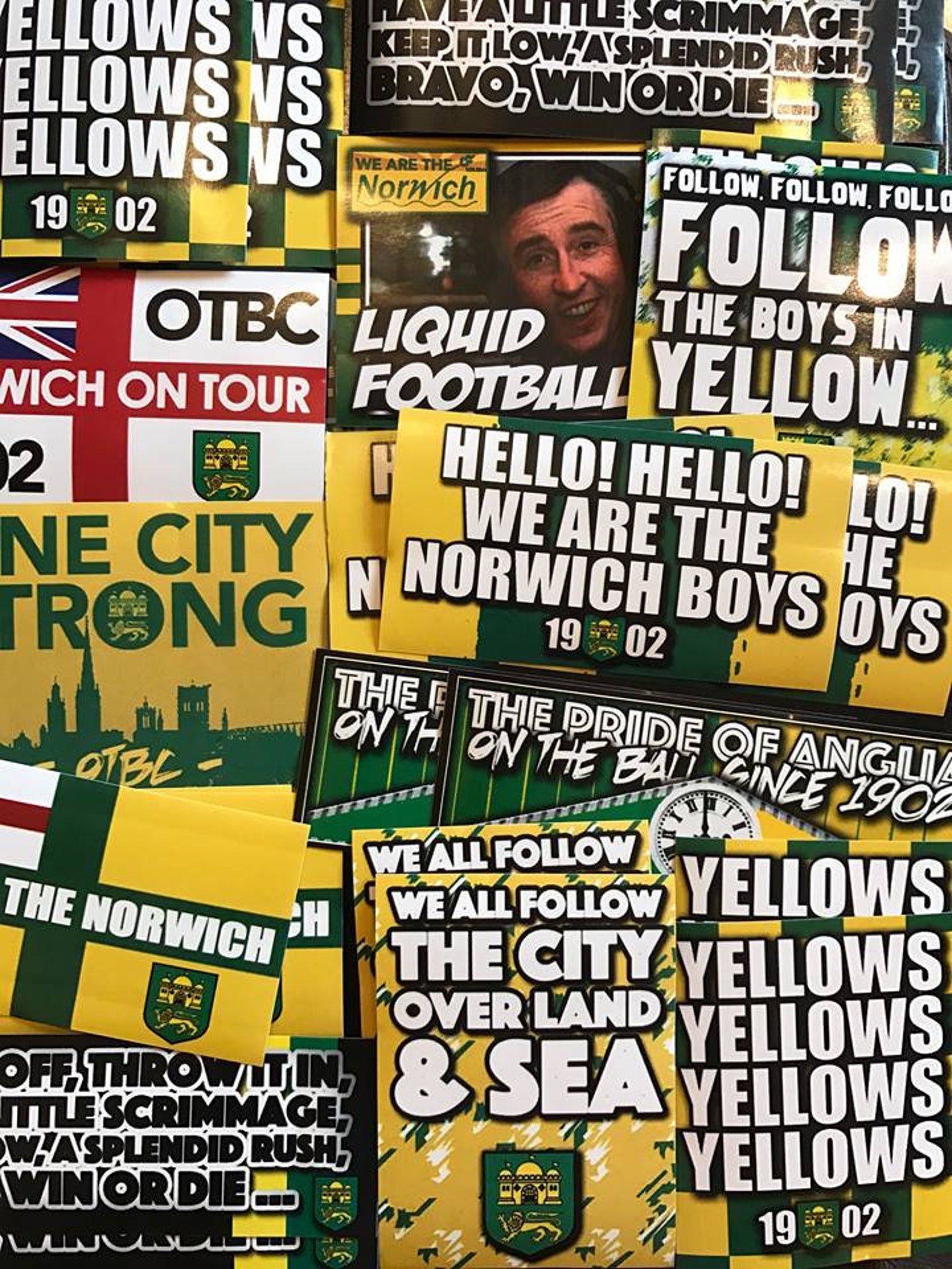 100 X Norwich City Stickers - Based on Poster Shirt Scarf Pin Badge ...