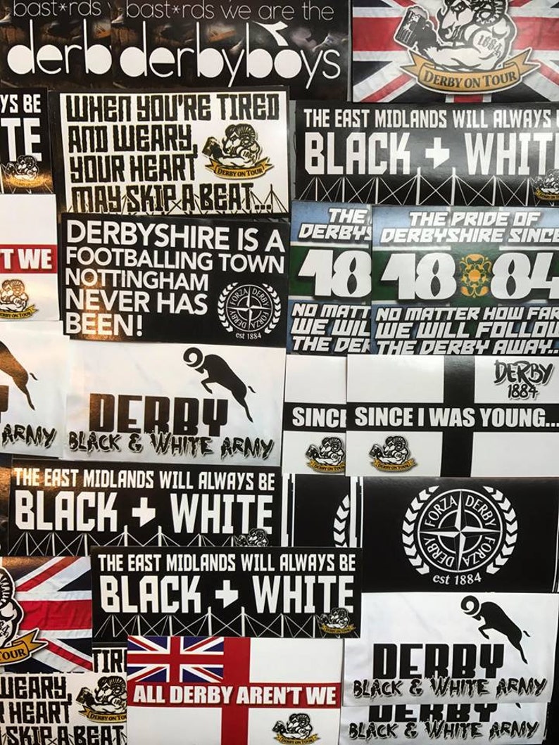 100 X Derby County Stickers - Based on Poster Shirt Scarf Pin Badge ...