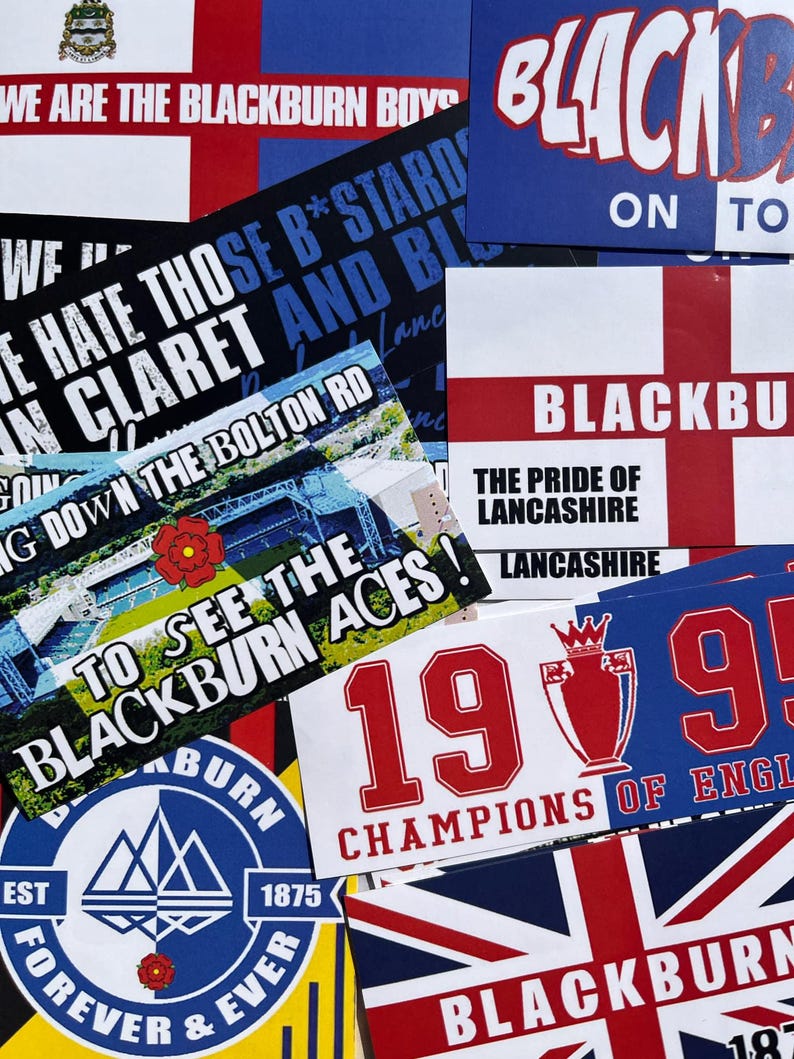 100 X Blackburn Rovers Stickers - Based on BRFC 1995 Ewood Park Poster ...
