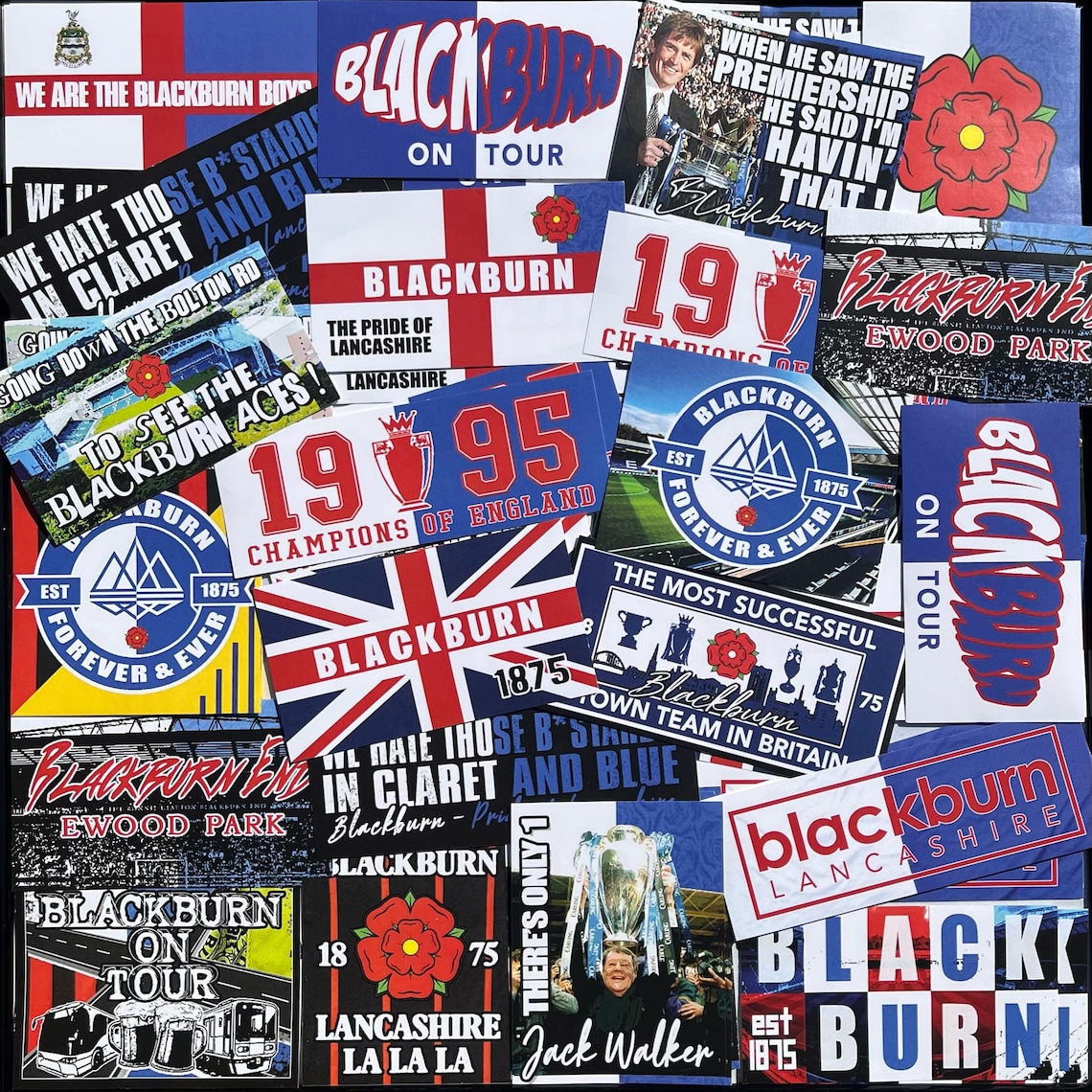100 X Blackburn Rovers Stickers - Based on BRFC 1995 Ewood Park Poster ...