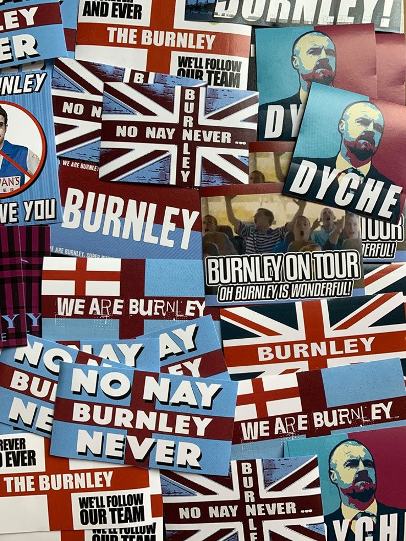 100 X Burnley Stickers - Based on Poster Shirt Scarf Pin Badge ...