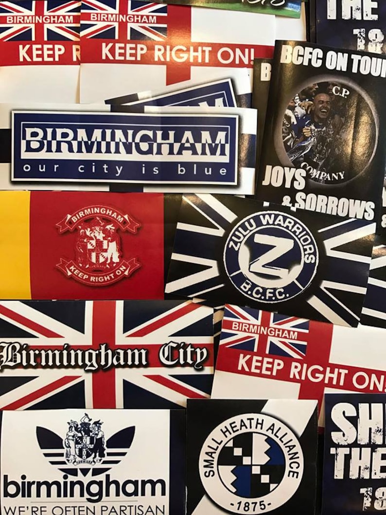 100 X Birmingham City Stickers - Based on Poster Shirt Scarf Pin Badge ...
