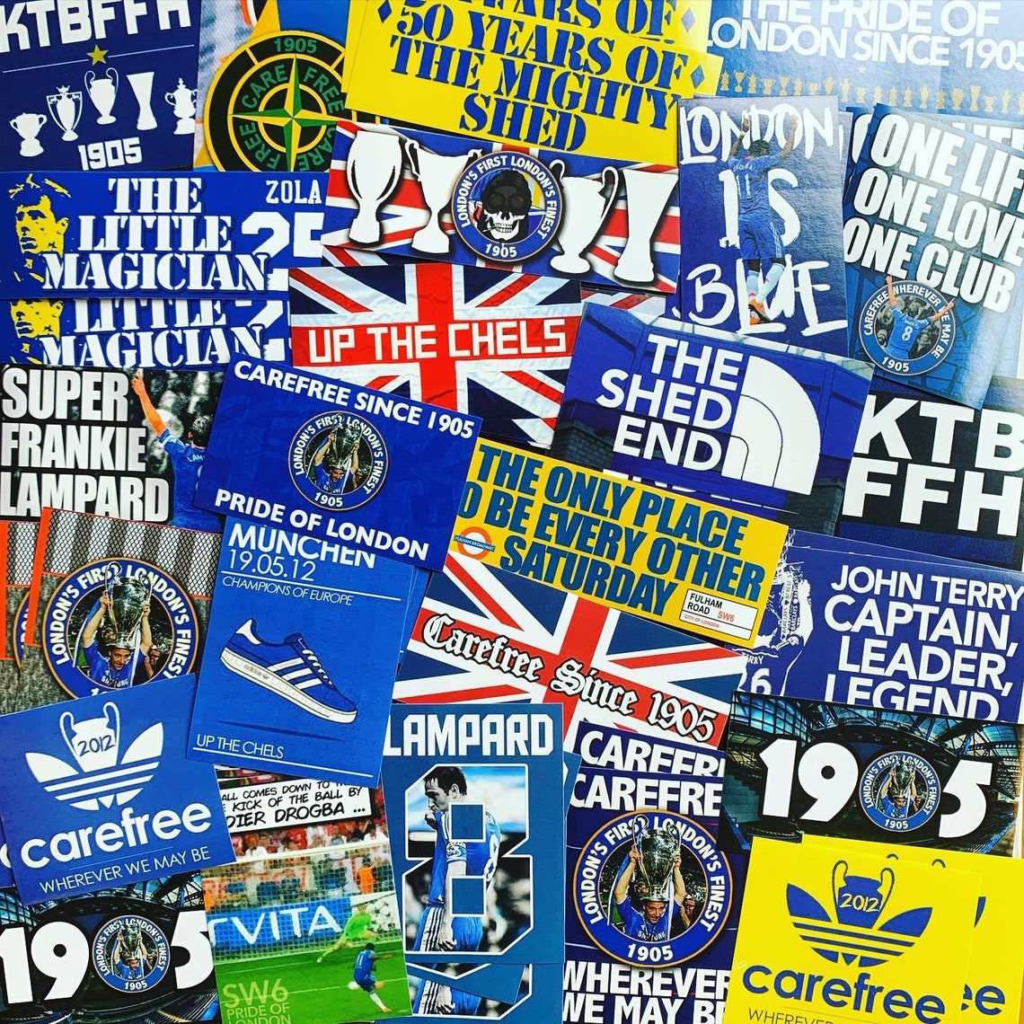 100 X Chelsea Stickers - Based on Poster Pin Badge Flag Scarf Shirt ...