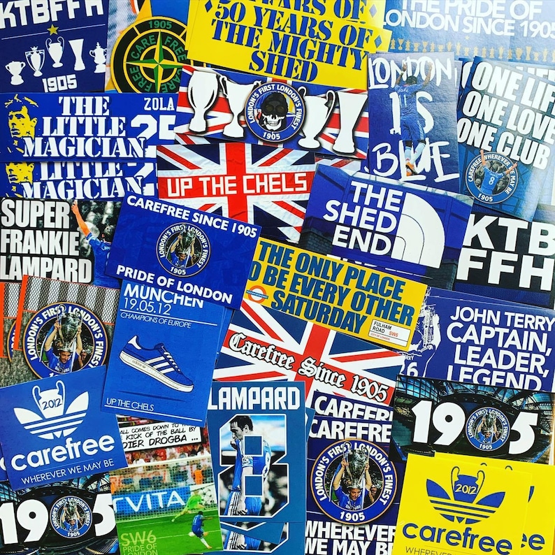 100 X Chelsea Stickers - Based on Poster Pin Badge Flag Scarf Shirt ...