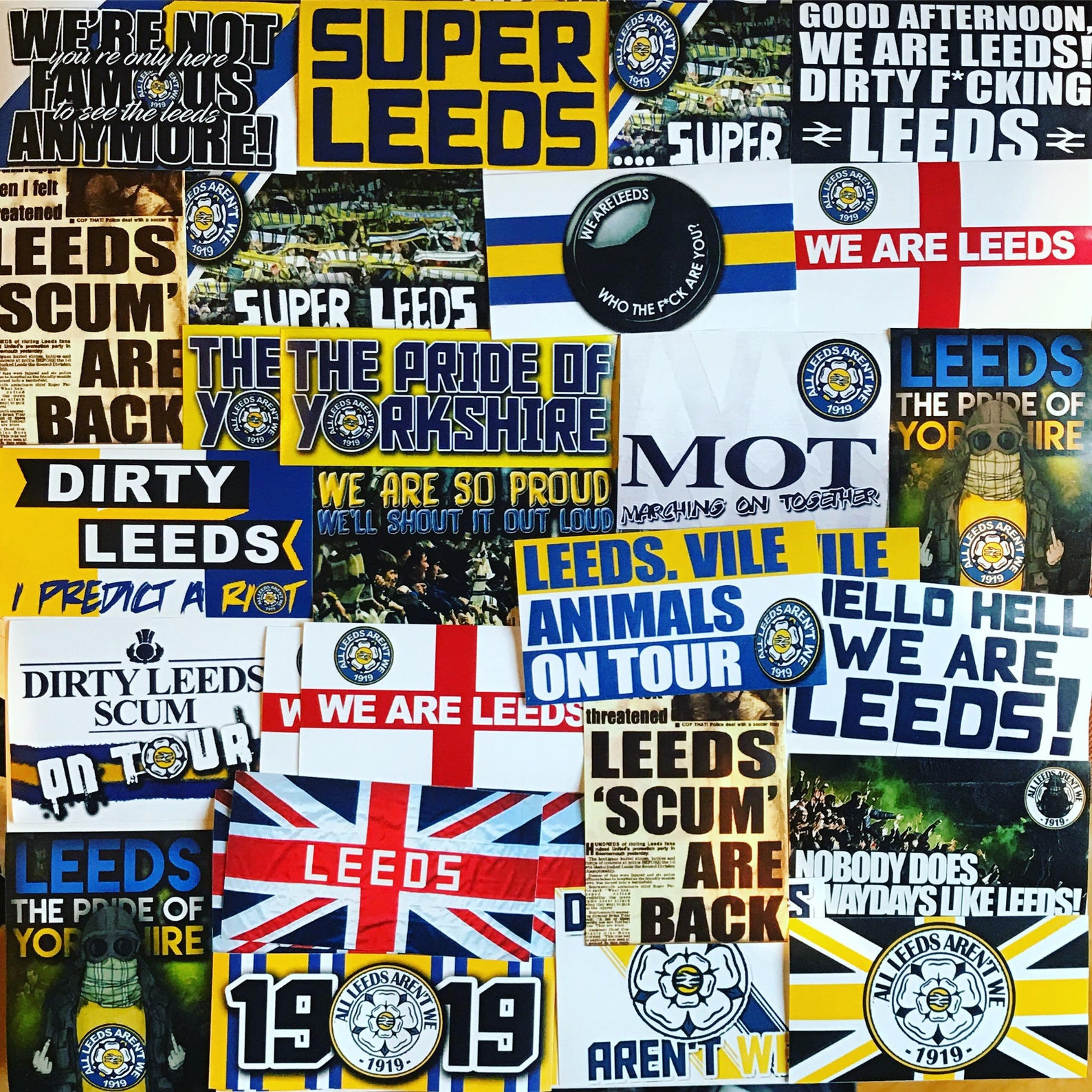 100 x Leeds United Stickers Based on LUFC Poster Shirt Scarf | Etsy