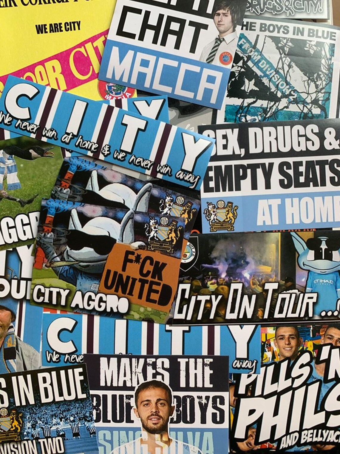 100 x Manchester City Stickers Based on MCFC Oasis Gallagher | Etsy