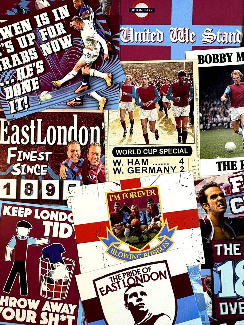 100 X West Ham Stickers - Based on Hammers Banner Programme Boleyn ...