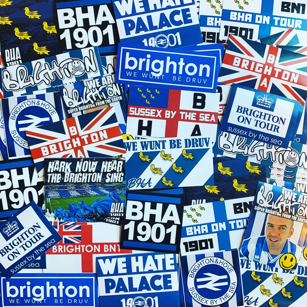 100 X Brighton & Hove Albion Stickers - Based on Poster Shirt Scarf Pin ...