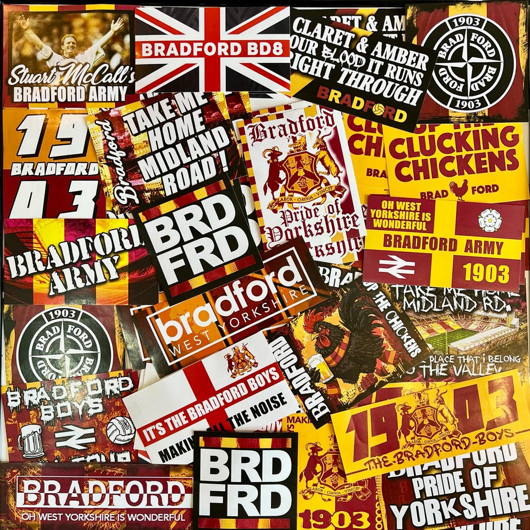 100 X Bradford City Stickers - Based on Valley Parade Midland Road ...