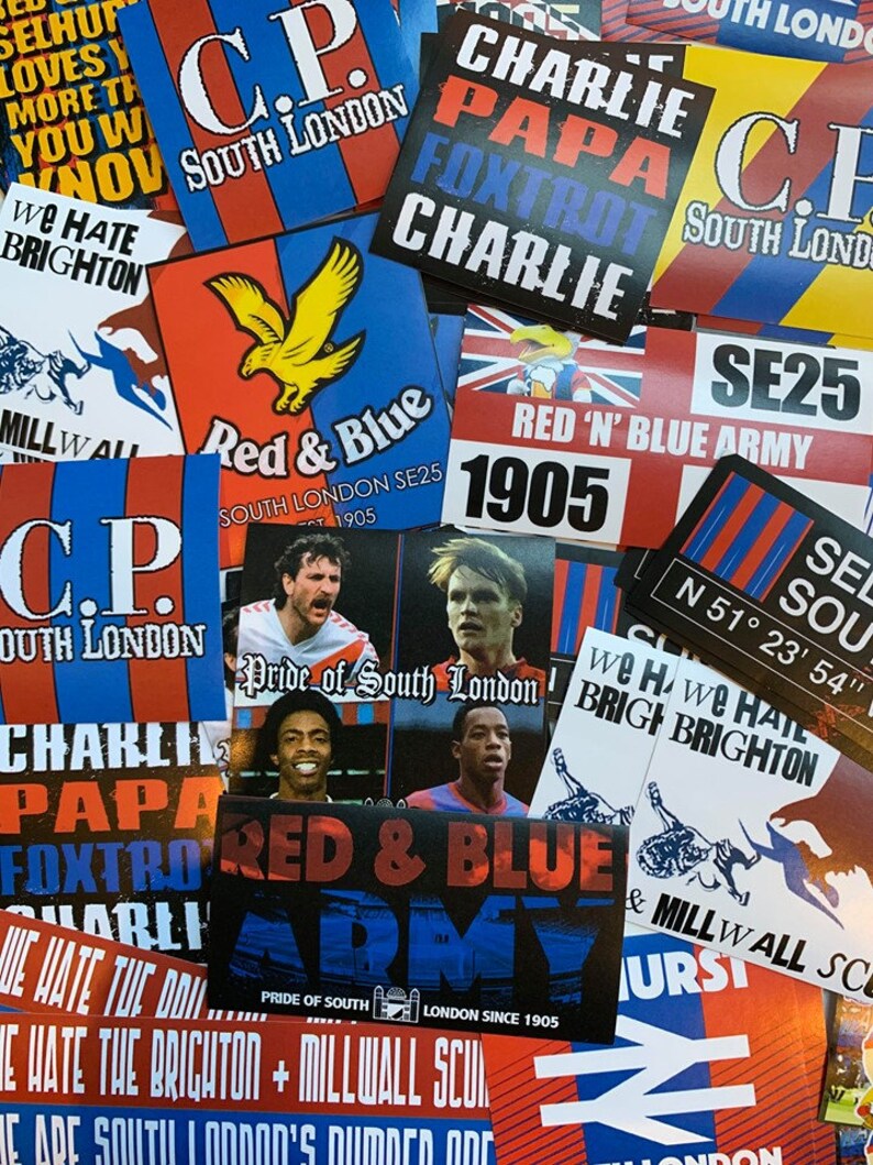 100 X Crystal Palace Stickers - Based on Poster Shirt CPFC Pin Badge ...