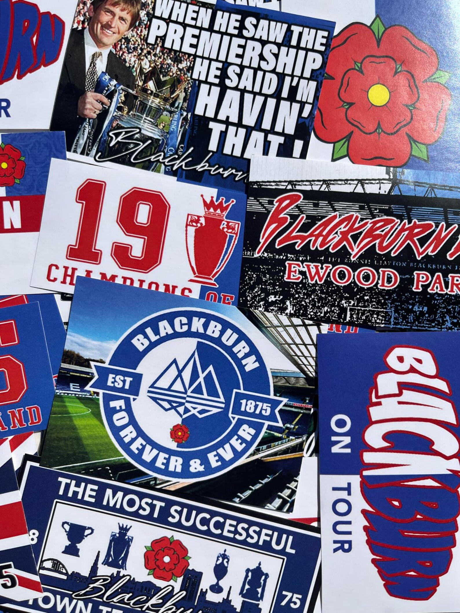 100 X Blackburn Rovers Stickers - Based on BRFC 1995 Ewood Park Poster ...