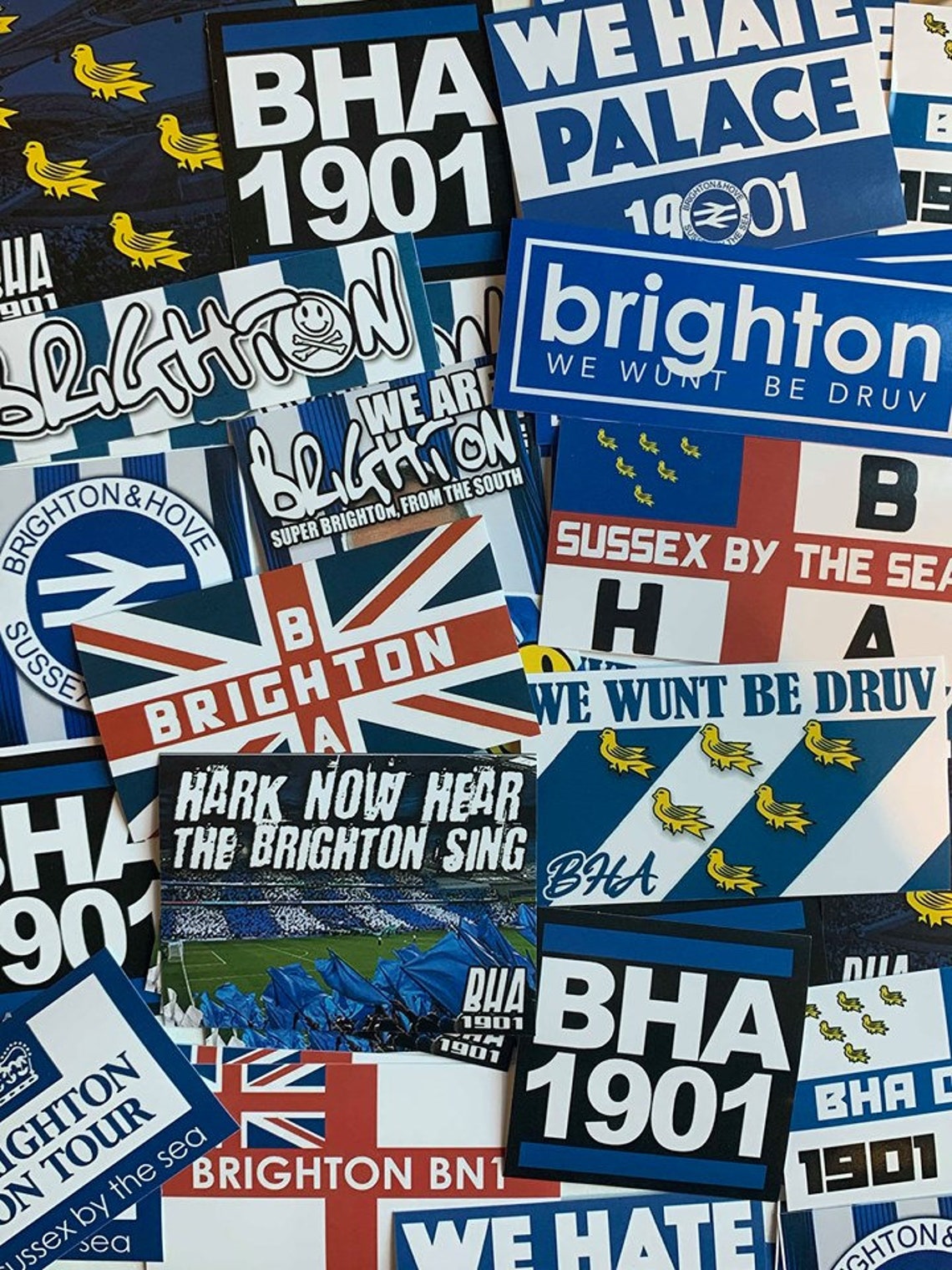 100 X Brighton & Hove Albion Stickers - Based on Poster Shirt Scarf Pin ...