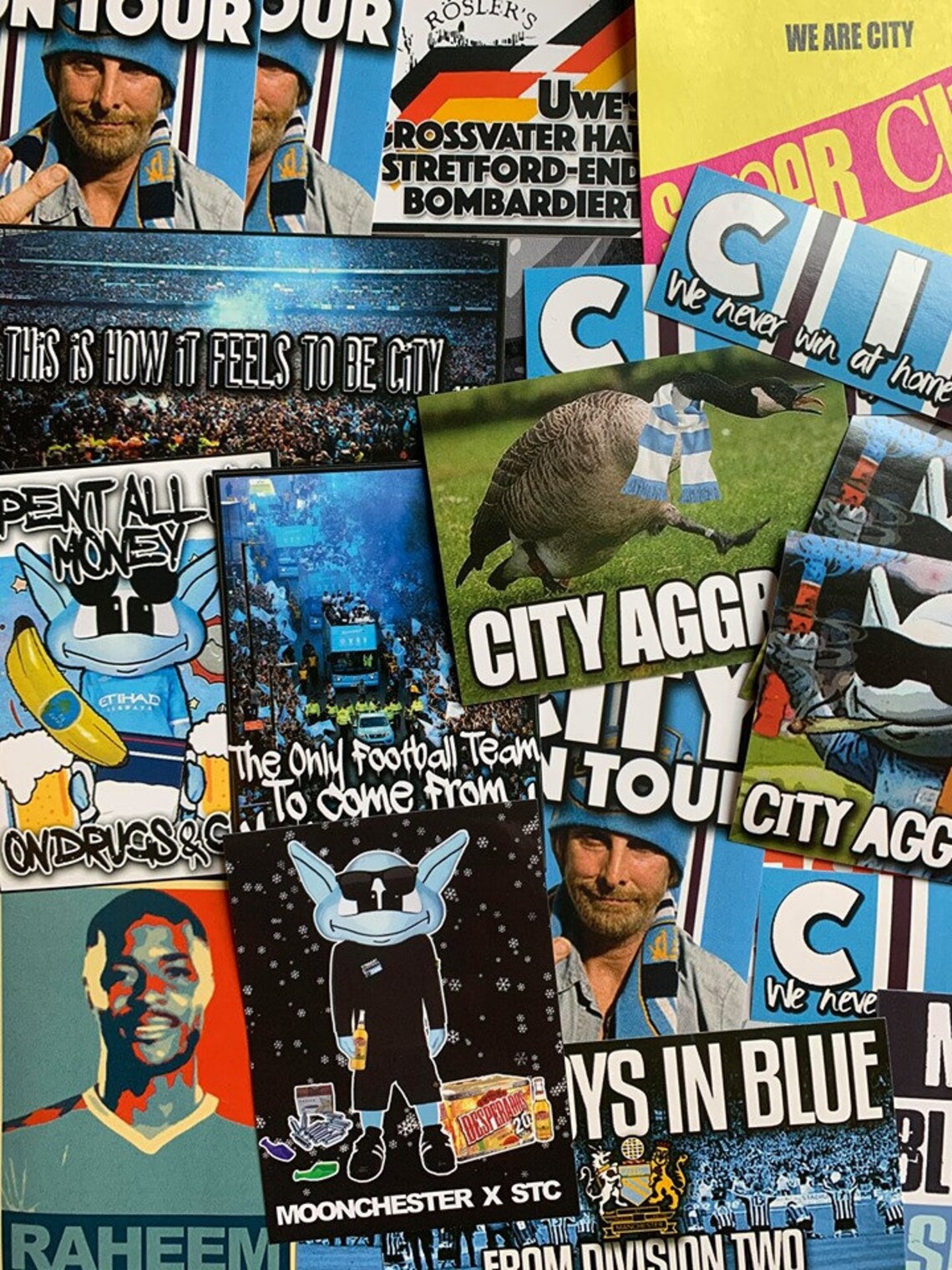 100 x Manchester City Stickers Based on MCFC Oasis Gallagher | Etsy