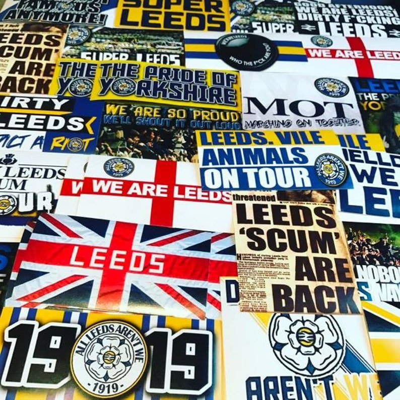 100 x Leeds United Stickers Based on LUFC Poster Shirt Scarf | Etsy