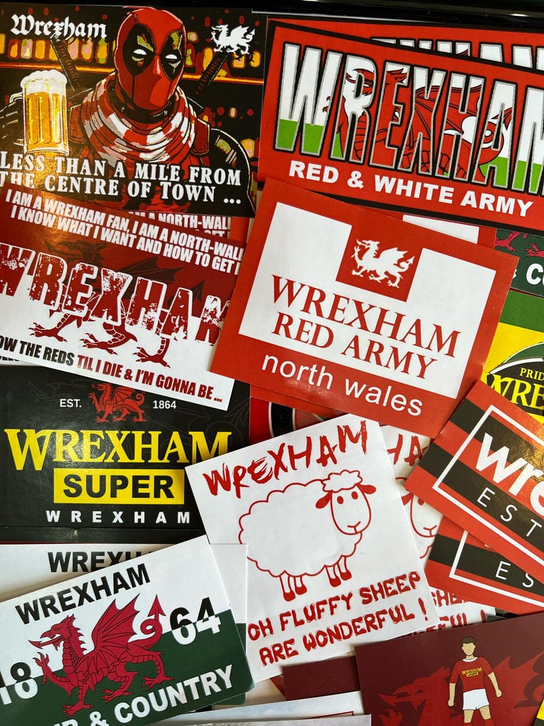 100 X Wrexham Stickers - Based on Poster Shirt Football Scarf Pin Badge ...