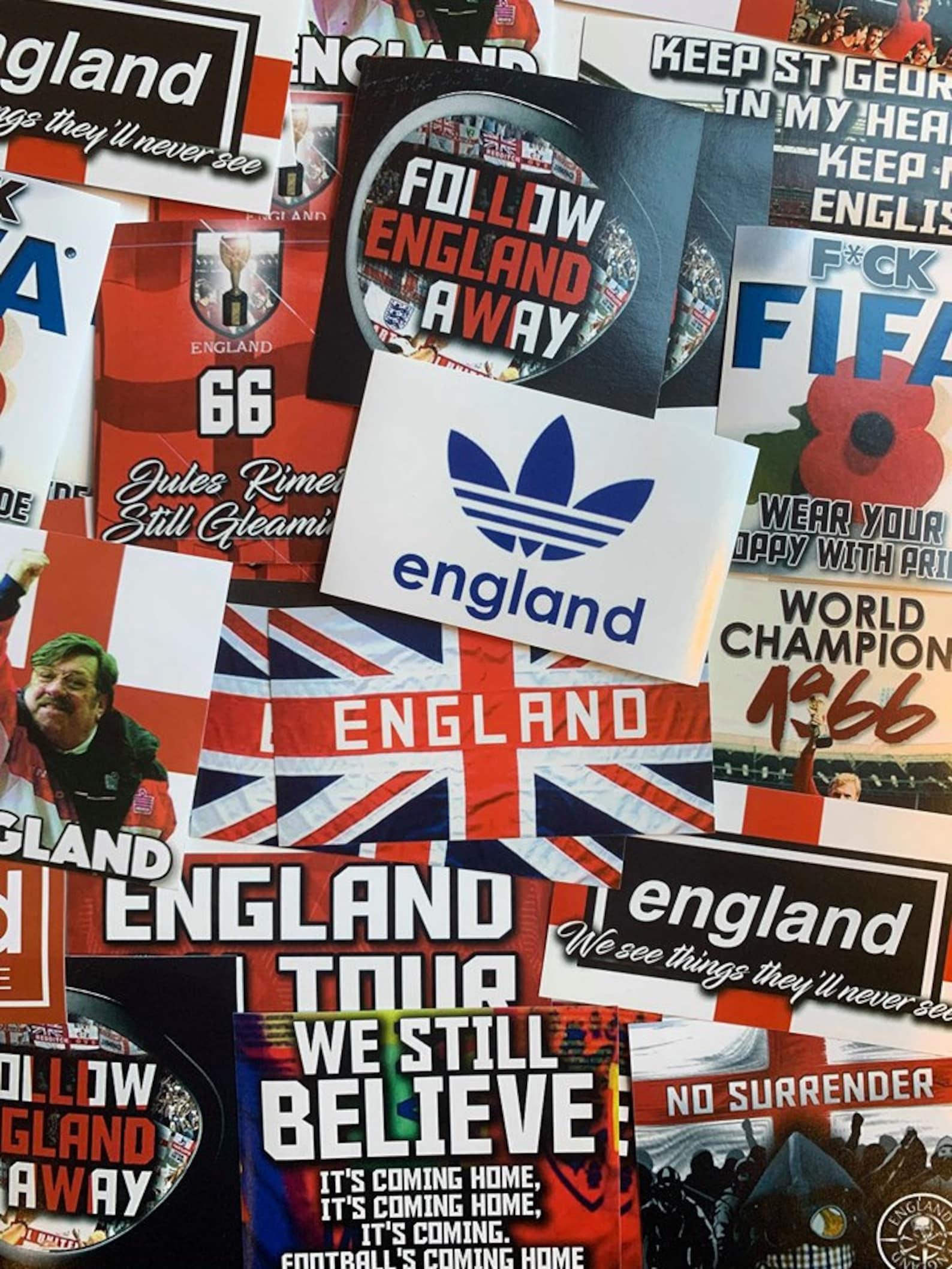 100 X England Stickers - Based on Poster Shirt Scarf Pin Badge ...
