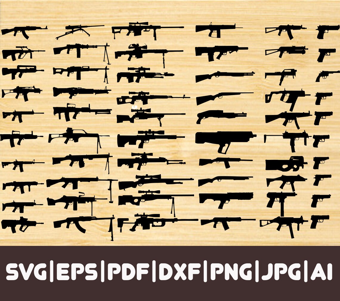 60 Gun Pack SVG Cut Files | Digital Vector Files | Gun Silhouettes ...