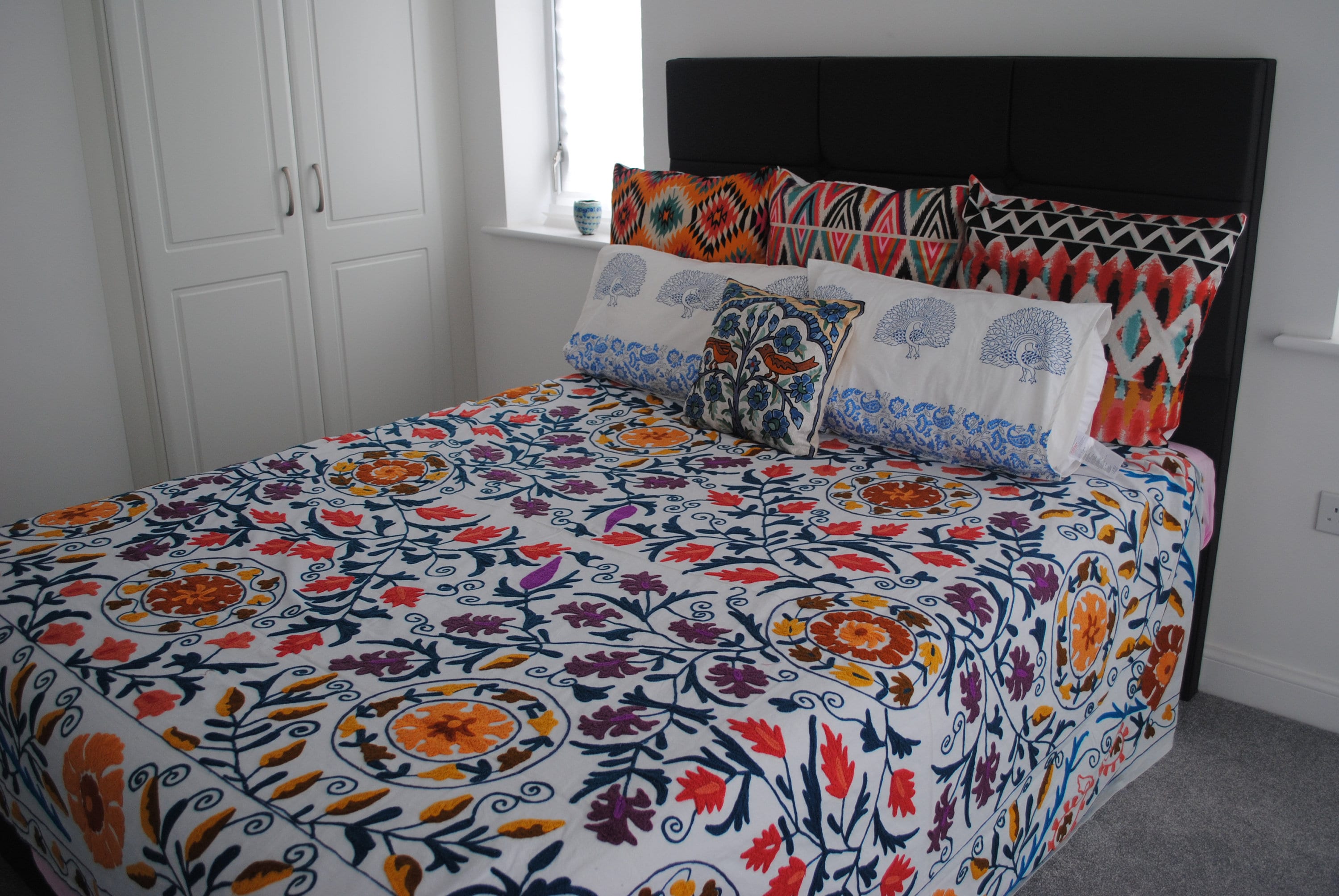 Hand Embroidered Bed Spread, Suzani Bed Spread, Embroidered Bed Cover ...