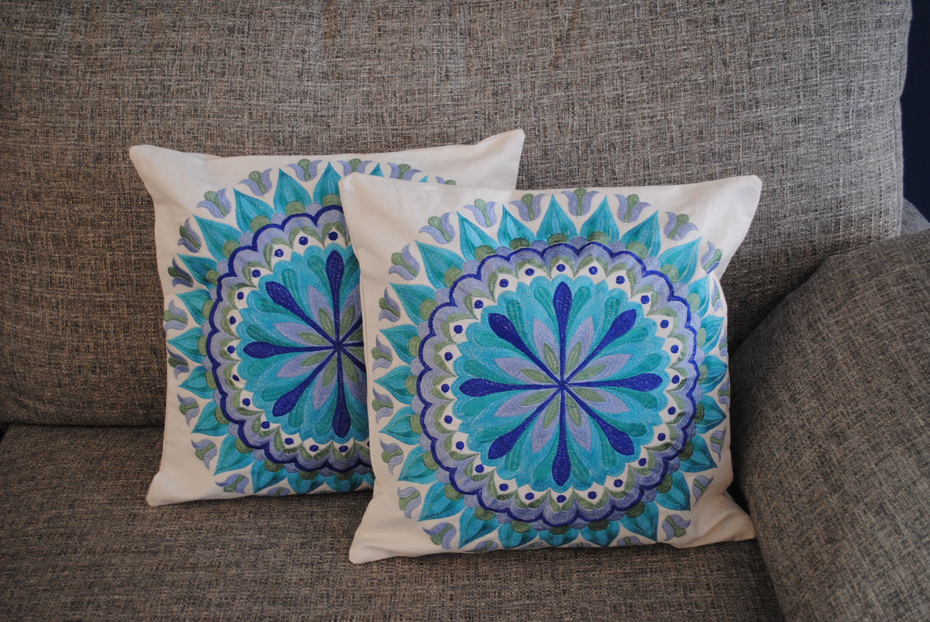 Mandala Cushion Blue Embroidered Mandala Cushion Bohemian - Etsy Canada