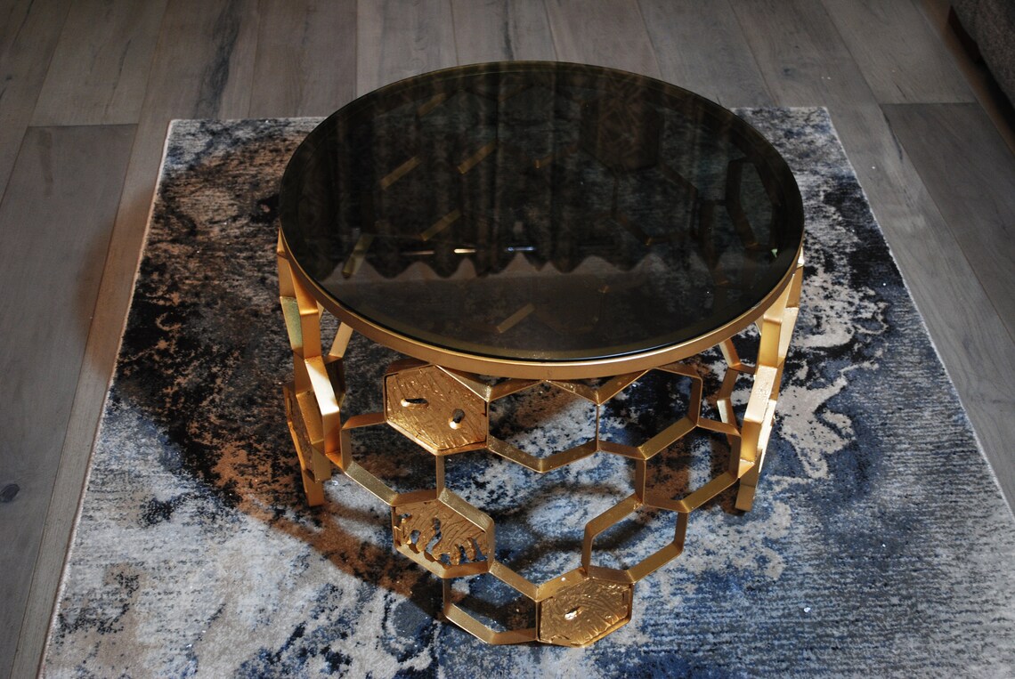 Honeycomb design coffee table black and gold coffee table | Etsy