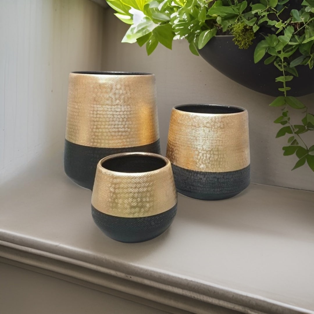 Gold Planters, Black and Gold Planters, Gold Home Decor, Gold Wedding ...