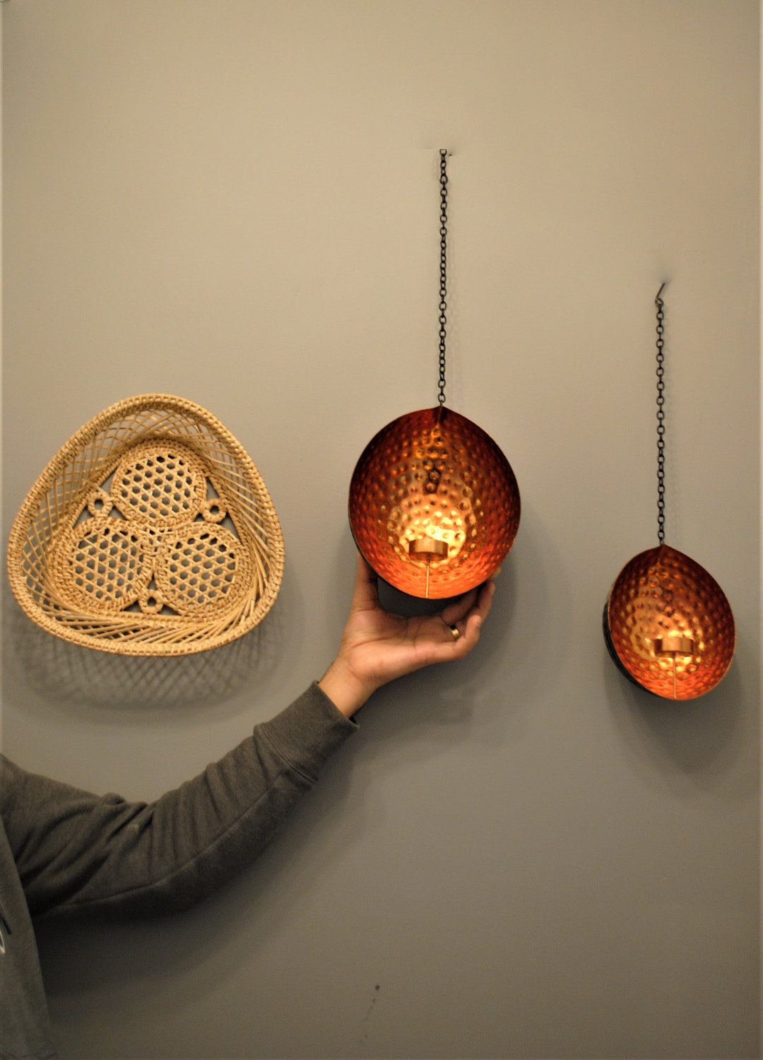 Hanging Tea Light Holders, Hanging Copper Tea Light Holders, Gold ...