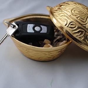 Key Dish, Trinket Bowl, Gold Walnut Shaped Trinket Bowl, Gold Key Bowl ...